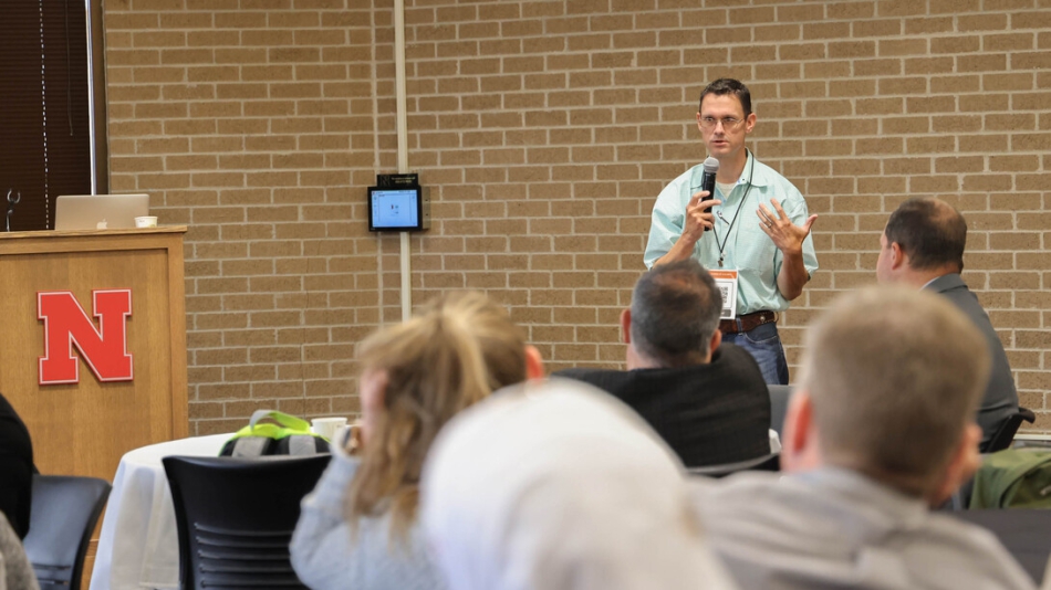 Matt Spangler, professor of animal science at Nebraska, speaks during ...